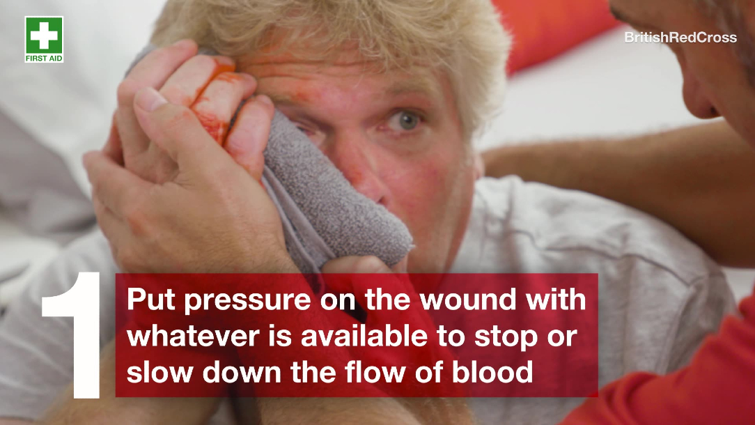 Learn first aid for an adult bleeding heavily