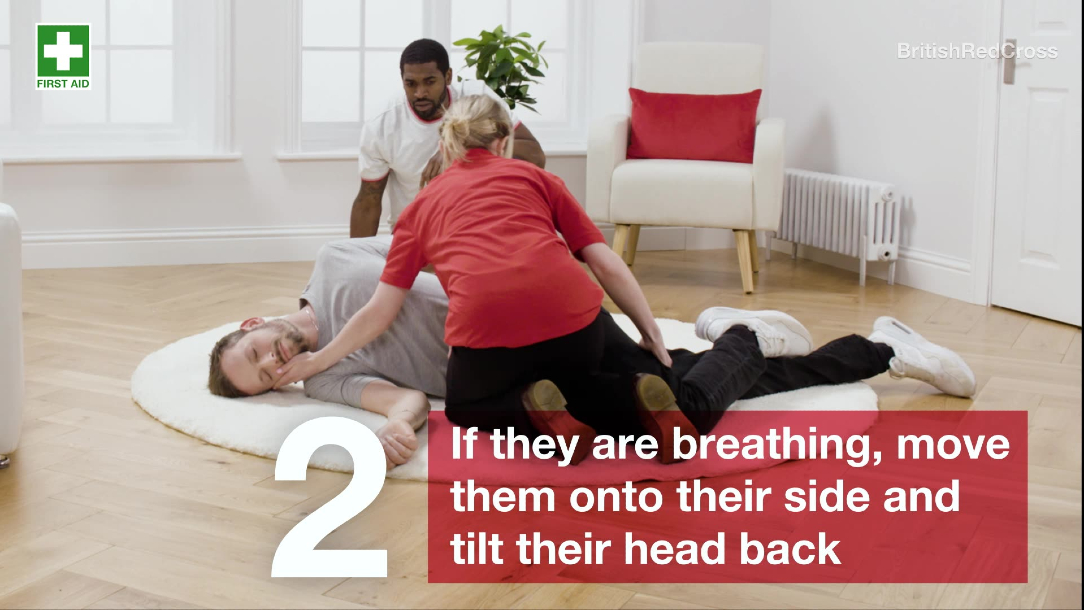 Learn first aid for someone unresponsive and breathing