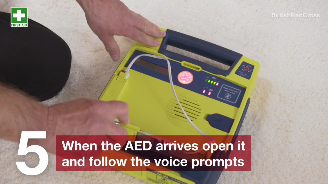 Unresponsive, not breathing with an AED available | First aid